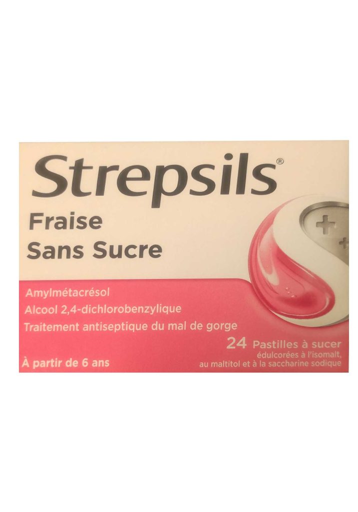 Strepsils Fraise Sans Sucre 24 pastilles à sucer